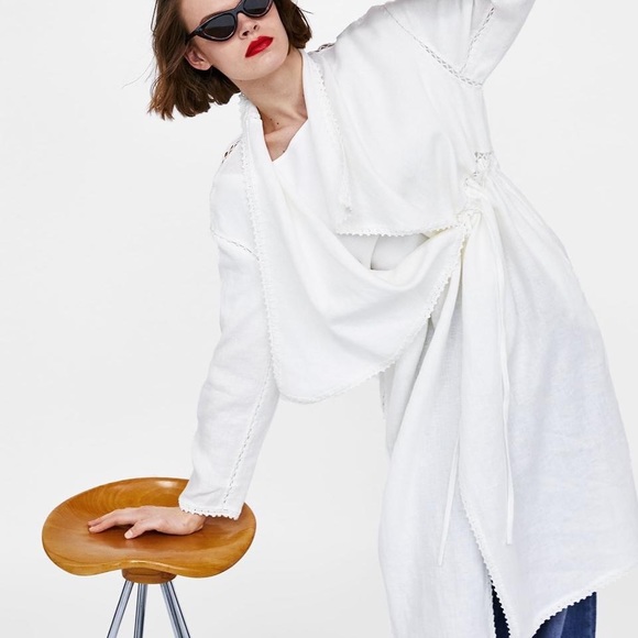 Zara | Jackets & Coats | Zara Woman Off White Linen Crochet Duster ...